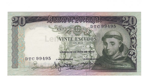 20 Escudos - Portugal 26-5-1964 Bela
